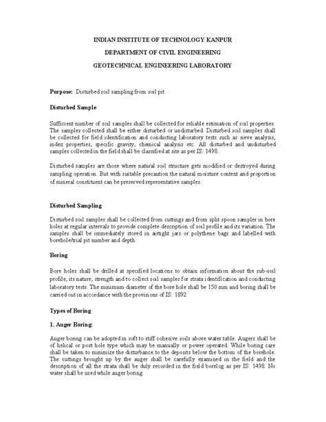 Disturbed Soil Sampling Techniques For Ge 324 Laboratory Practices