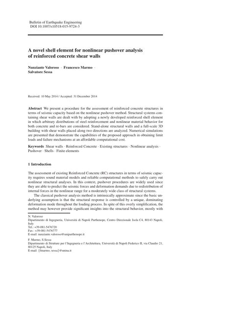pdf a novel shell element for nonlinear pushover analysis of