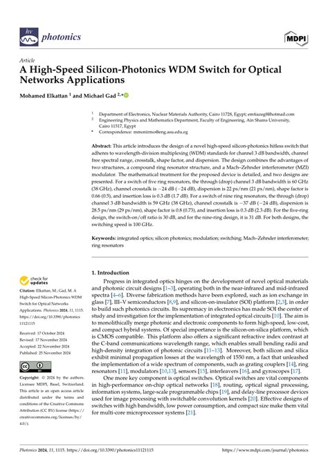 Pdf A High Speed Silicon Photonics Wdm Switch For Optical Networks Applications Pdf A High Speed Silicon Photonics Wdm Switch For Optical Networks Applications