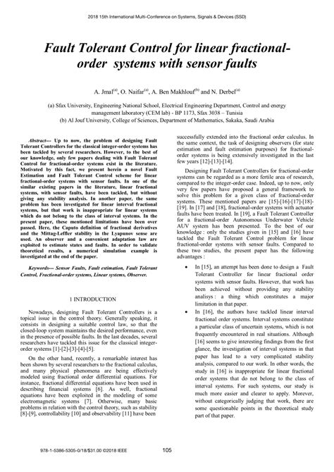 Pdf Fault Tolerant Control For Linear Fractional Order Systems With
