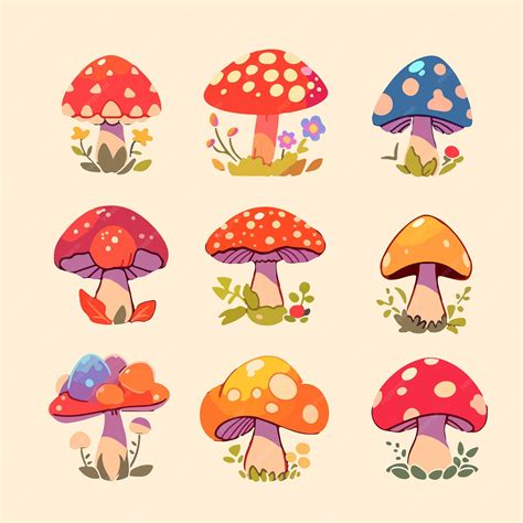 Premium Vector Cute Kawaii Colourful Cartoon Mushrooms Illustration