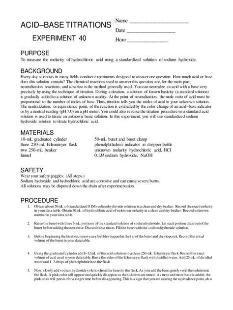 Fillable Online Chemistry Acid Base Titration Lab Report Sheet Fax Email Print Pdffiller
