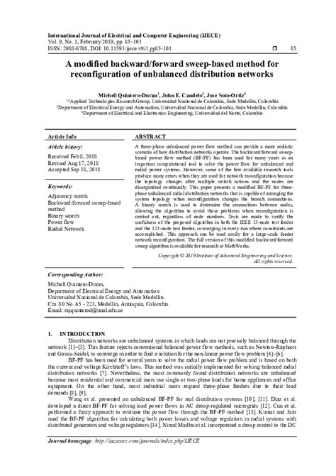 Pdf A Modified Backwardforward Sweep Based Method For
