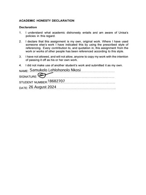 Academic Honesty Declaration Pdf