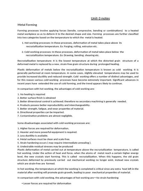 Unit 3 Notes Pdf Forging Extrusion