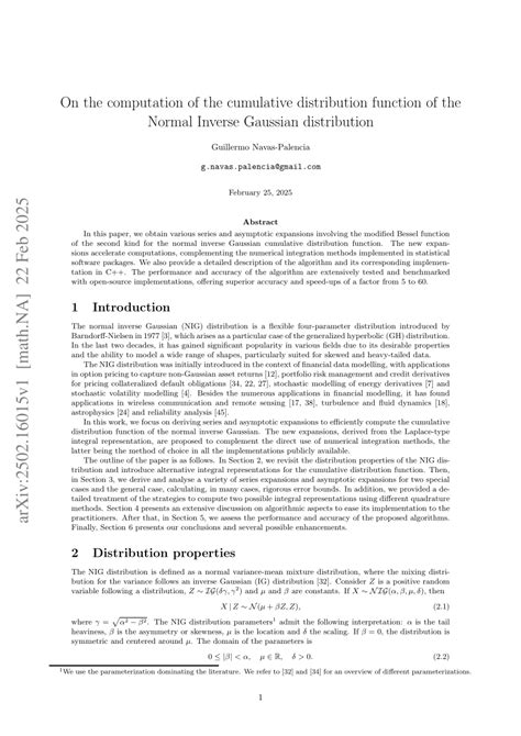 Pdf On The Computation Of The Cumulative Distribution Function Of The Normal Inverse Gaussian