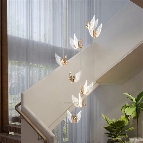 럭셔리한 조명 침대 머리맡 램프 우아한 백조 램프 레스토랑 펜던트 램프 빌라 듀플렉스 빌딩 백조 계단 조명 엔지니어링 램프 Aliexpress