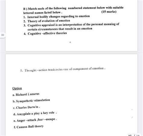 Solved B Match Each Of The Following Numbered Statement