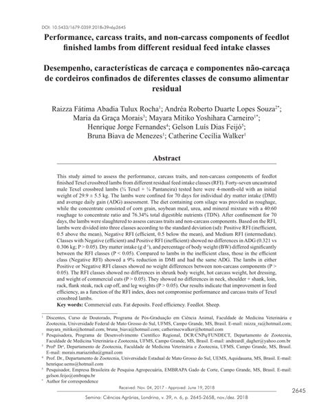 Pdf Performance Carcass Traits And Non Carcass Components Of Feedlot Finished Lambs From
