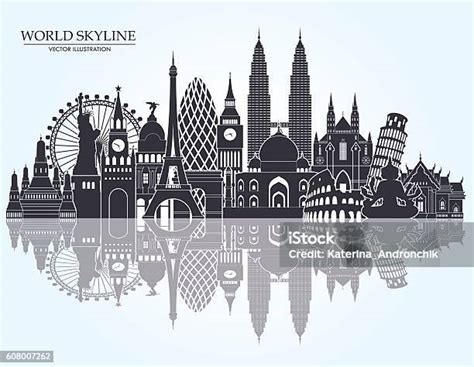 세계 스카이라인 꺾은선형 벡터 일러스트레이션 선 스타일 디자인 지구본에 대한 스톡 벡터 아트 및 기타 이미지 지구본 세계지도 스카이라인 Istock