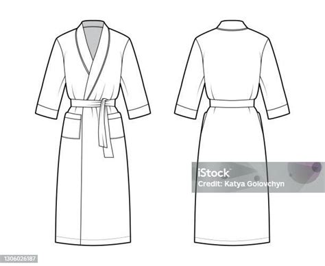 바스로브 드레싱 가운 테크니컬 패션 일러스트와 랩 오프닝 무릎 길이 오버사이즈 포켓 팔꿈치 소매 0명에 대한 스톡 벡터 아트 및 기타 이미지 Istock