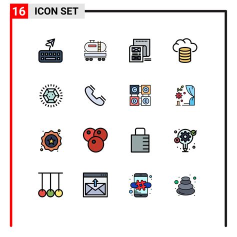 Mobile Interface Flat Color Filled Line Set Of 16 Pictograms Of Ring Diamond File Hosting Backup