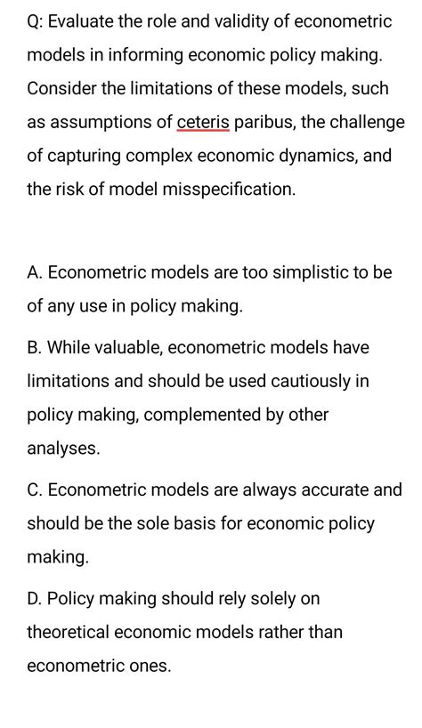 Solved Q Evaluate The Role And Validity Of Econometric Chegg