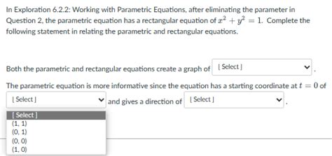Solved In Exploration Working With Parametric Chegg