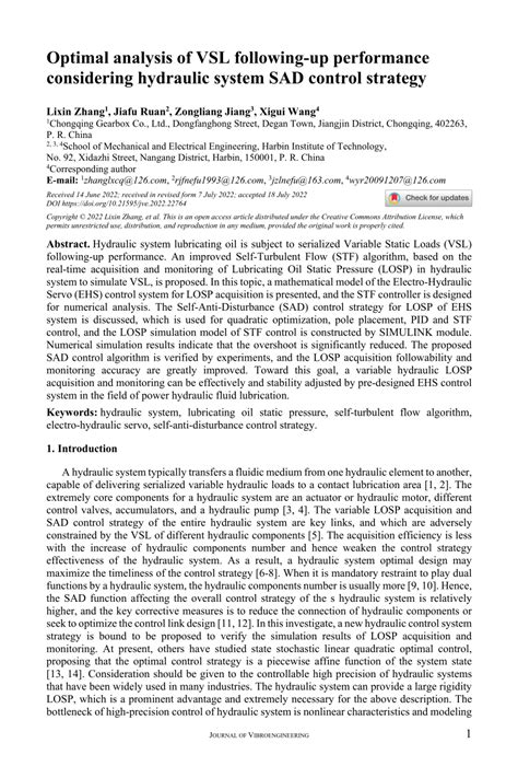 PDF Optimal Analysis Of VSL Following Up Performance Considering Hydraulic System SAD Control