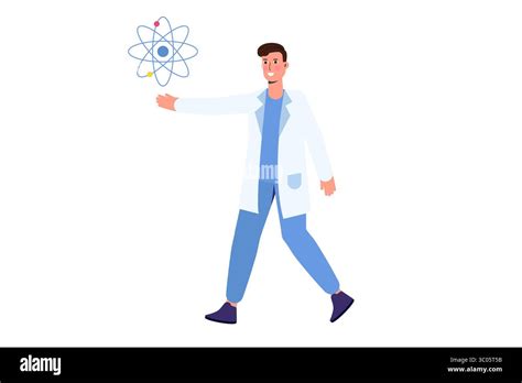 Man Scientists Showing Atomic Model Vector Illustration Stock Vector Image And Art Alamy