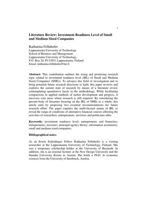 Pdf Literature Review Investment Readiness Level Of Small And Medium Sized Companies