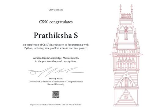 Prathiksha S On Linkedin Cs50p Pythonprogramming Harvarduniversity