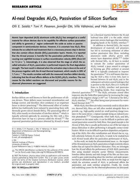 Pdf Al‐neal Degrades Al2o3 Passivation Of Silicon Surface