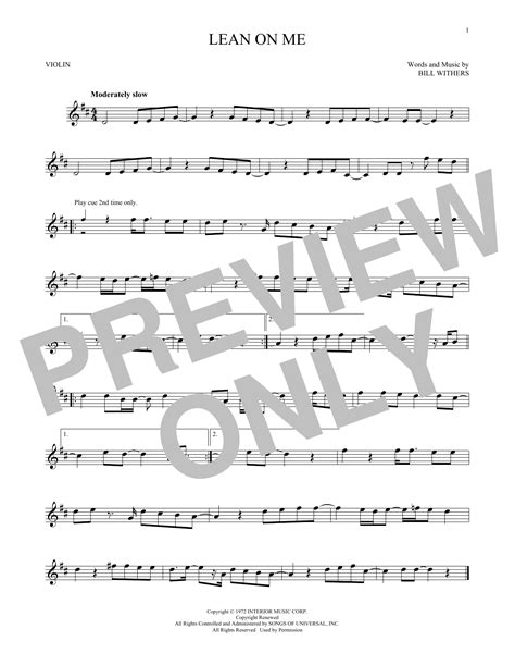 Lean On Me By Bill Withers Sheet Music For Violin Solo At Sheet Music