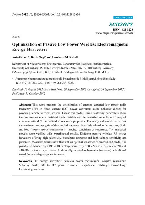 pdf optimization of passive low power wireless electromagnetic energy