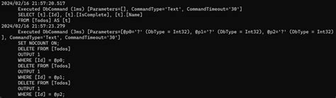 entity framework core で実行されるsqlの確認方法