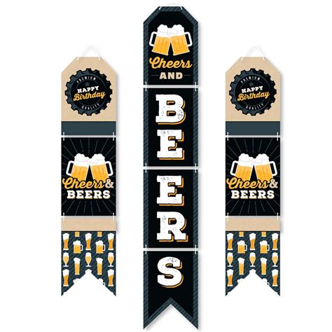 Cheers And Beers Happy Birthday Hanging Vertical Paper Door Banners Wall Decoration Kit