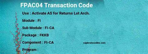 FPAC04 SAP Tcode For Activate AS For Returns Lot Arch