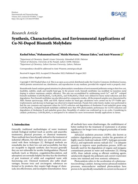 Pdf Synthesis Characterization And Environmental Applications Of Cu