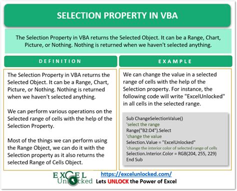 Selection Property Vba Usage With Examples Excel Unlocked