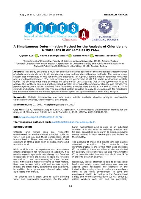Pdf A Simultaneous Determination Method For The Analysis Of Chloride And Nitrate Ions In Air
