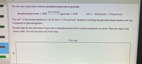 Solved The Last Step Of Glycolysis Converts