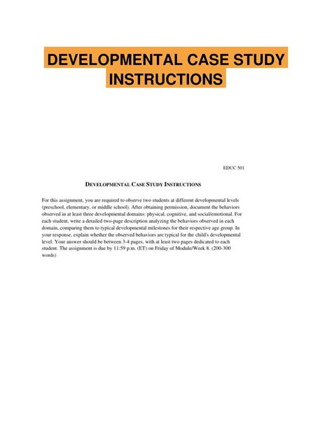 Developmental Case Study Instructions Solved Assignments Psychology