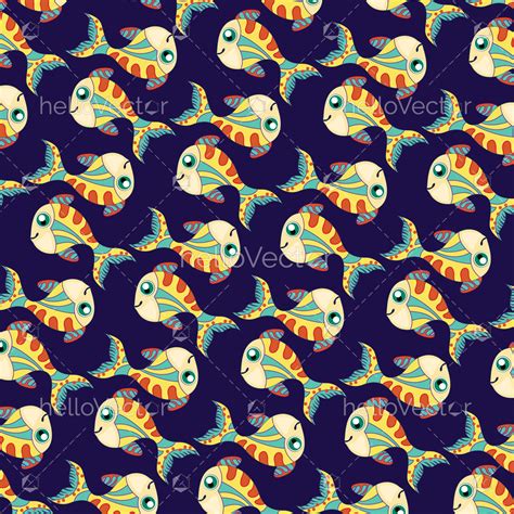 Fish Background Vector Seamless Pattern Of Fish On Dark Background