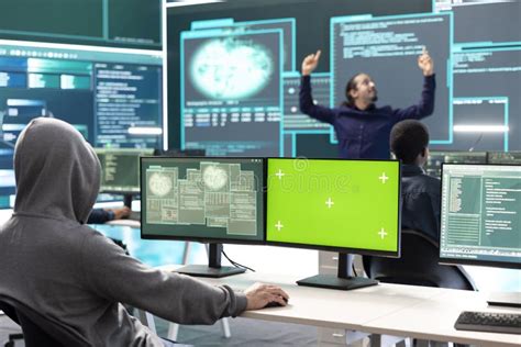 Professional Team Of Governmental Hackers Conducting Cyber Surveillance Stock Image Image Of