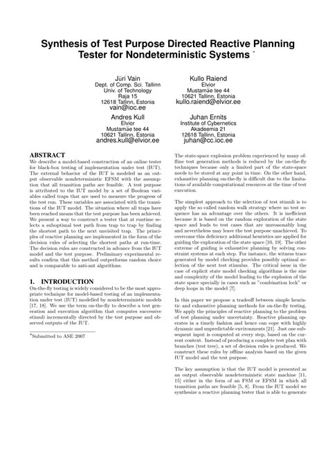 Pdf Synthesis Of Test Purpose Directed Reactive Planning Tester For Nondeterministic Systems