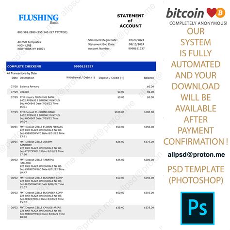 Usa Flushing Bank Statement Template All Psd Templates