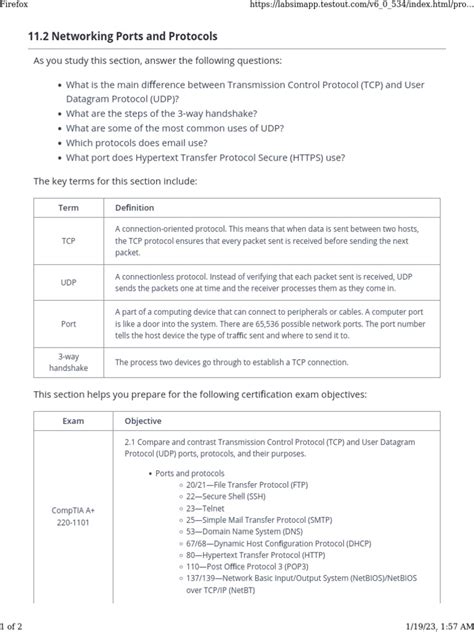 11.2 Networking Ports and Protocols: As You Study This Section, Answer The Following Questions ...