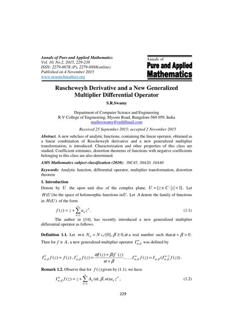 Pdf Ruscheweyh Derivative And A New Generalized Multiplier Differential Operator