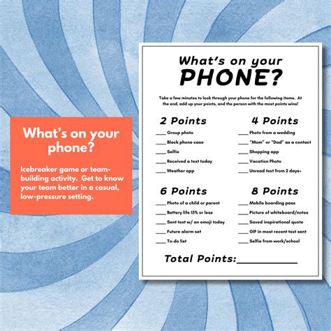 Icebreaker Game Printable Whats On Your Phone Game Phone Trivia Game