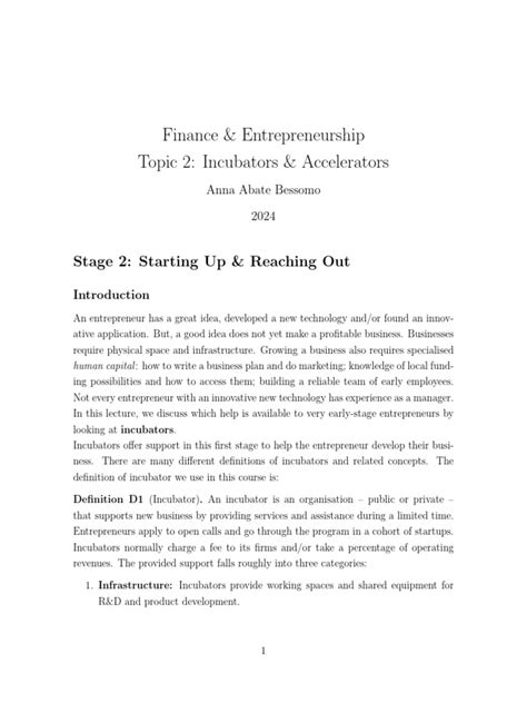 Notes Lecture 2 Incubators Accelerators Pdf Startup Company Small Business And Entrepreneurs