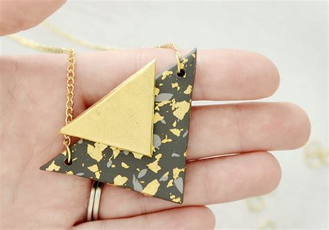 Diy Gilded Polymer Clay Triangle Necklace