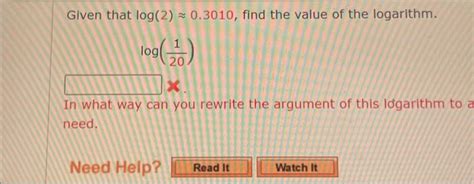 Given That Log Find The Value Of The Chegg Com