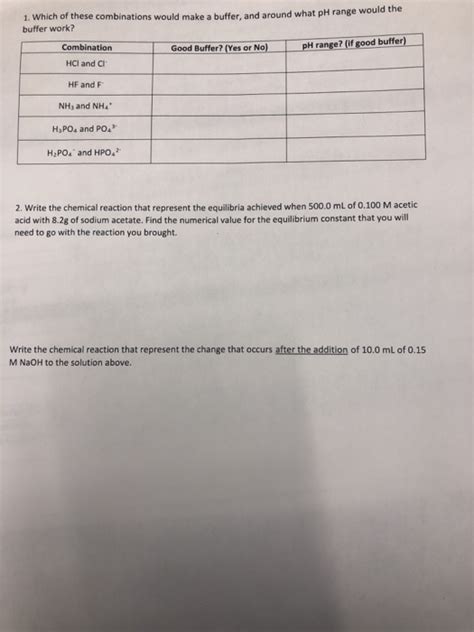 Solved 1 Which Of These Combinations Would Make A Buffer Chegg Com