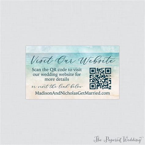 Printable OR Printed Beach Themed QR Code Insert Cards Beach Wedding QR Code Cards To Visit