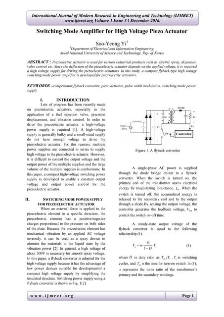 Switching Mode Amplifier For High Voltage Piezo Actuator Pdf