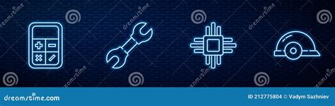 Set Line Processor With Microcircuits Cpu Calculator Wrench Spanner