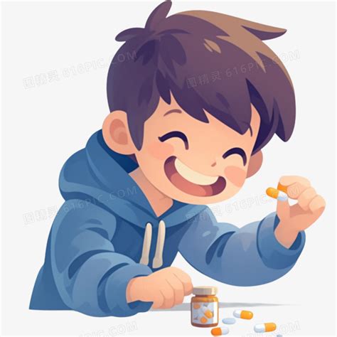 卡通手绘可爱男孩生病吃药免抠元素图片免费下载png素材编号18minq8qw图精灵