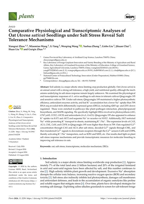Pdf Comparative Physiological And Transcriptomic Analyses Of Oat