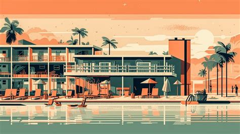 Retro 1970 S Inspired Beach Art Work Stock Illustration Illustration